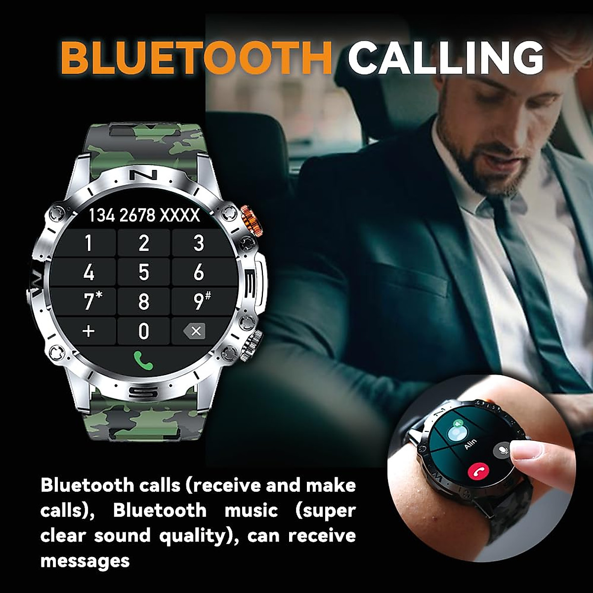 GLONHI Smart Watch for Men Women, 1.43" AMOLED HD-Display (Answer/Make Call)，Fitness Tracker with Heart Rate Blood Oxygen Monitor, 40Days Long Battery for Android iOS (Silver)