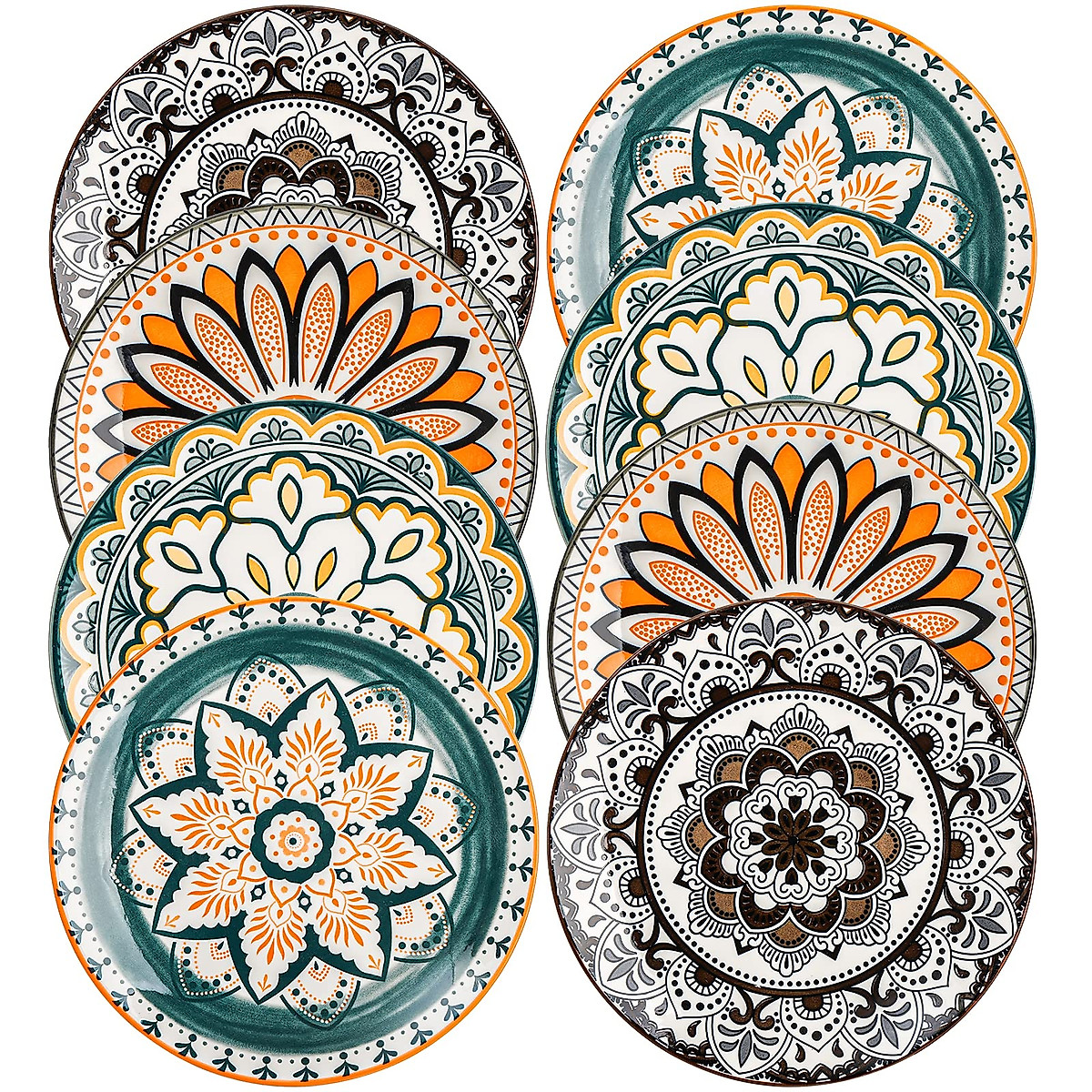 Foraineam 8 Pieces Salad Plates, 8.5 Inch Porcelain Floral Dessert Plates, Colorful Round Lunch Plate Sets for Appetizer Salad Fruit Snack, Dishwasher and Microwave Safe