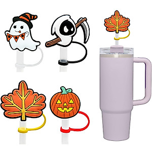 4 PCs Straw Covers Amreich Straw Cover for Stanley Cup, Silicon Straw Topper Straw Cap for Stanley 30oz & 40oz cup and Yeti Cup, Halloween Straw Cover Derocations