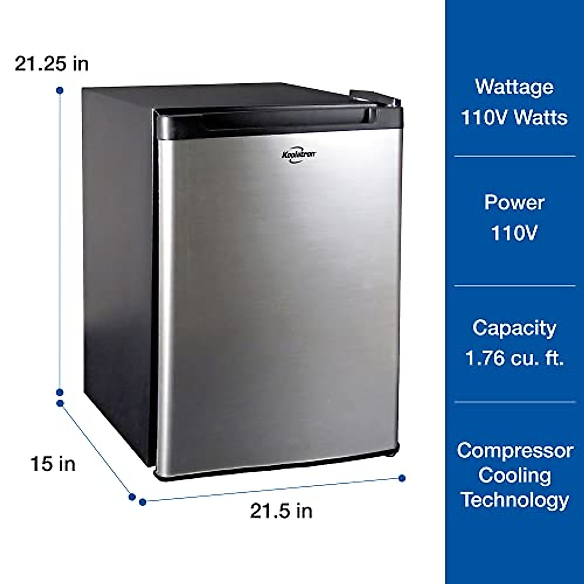 Koolatron Super Kool 45 Portable Fridge 1.76 Cu Ft (50L) Capacity, 12V DC / 110V AC, Stainless Steel, Thermoelectric Cooler, Heat Pipe Compact Fridge for Long-Haul Trucker, Car, Boat, Dorm, Office, RV