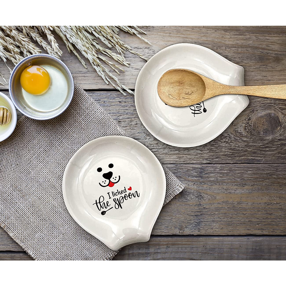 WHING Funny White Ceramic Coffee Tea Spoon Rest, I licked the spoon - Coffee Holder Coffee Station Decor Accessories Gift for Coffee Lovers Friends, 3.8×3.4×0.2