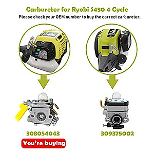 HUZTL CS26 Carburetor for Ryobi Homelite SS26 SS30 CS30 25cc 26cc 30cc Trimmer Blower Weed Eater Parts 308054043 308054013 308054003 308054077 C1U-H60