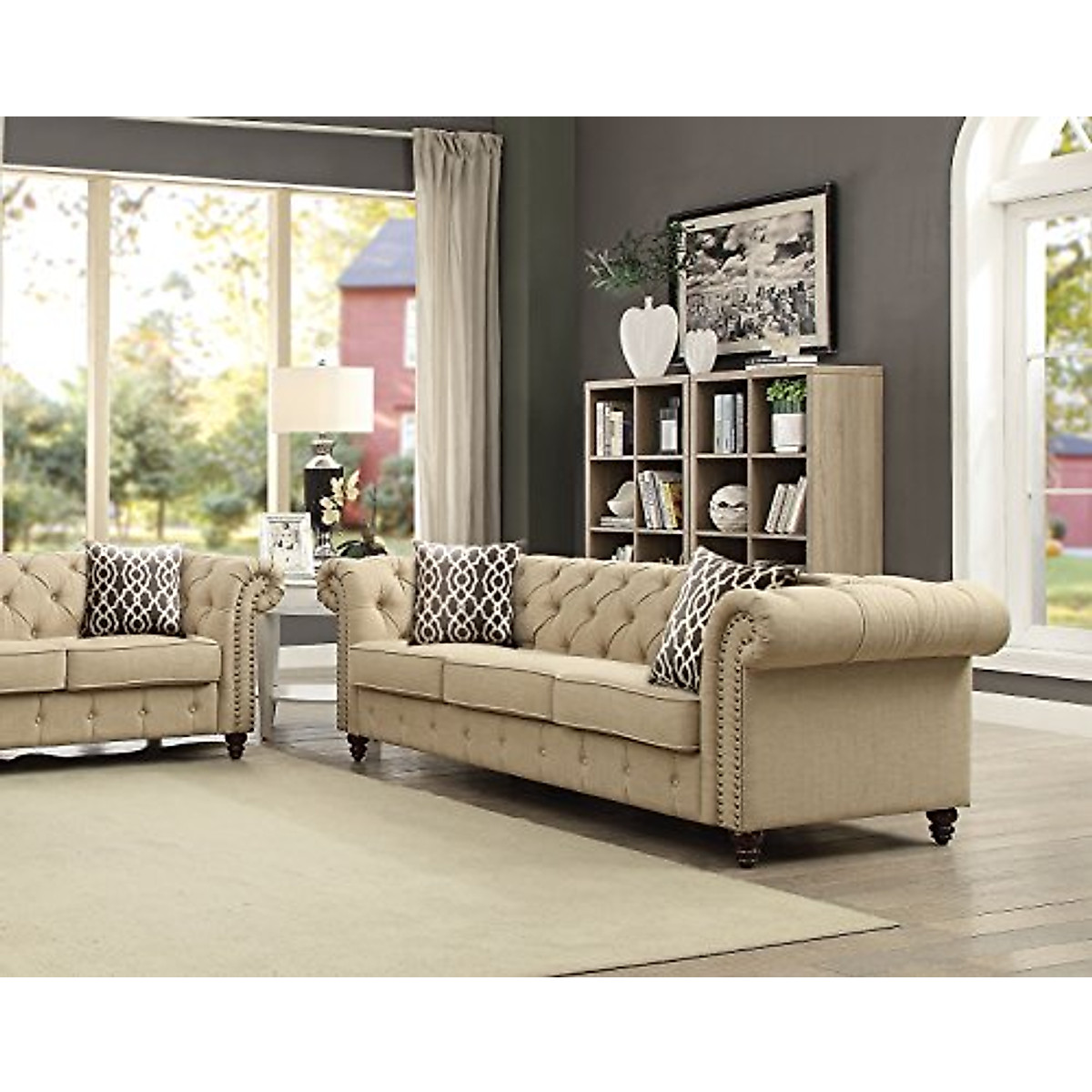 ACME Aurelia Beige Linen Sofa with 2 Pillows