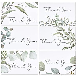 Crisky 50 Pack Greenery Thank You Greeting Cards with Envelopes & Stickers.6 Design Watercolor Greenery Greeting Cards Perfect for: Wedding/BabyShower/Birthday/Graduation. 4x6 Folded, Tented, Bulk