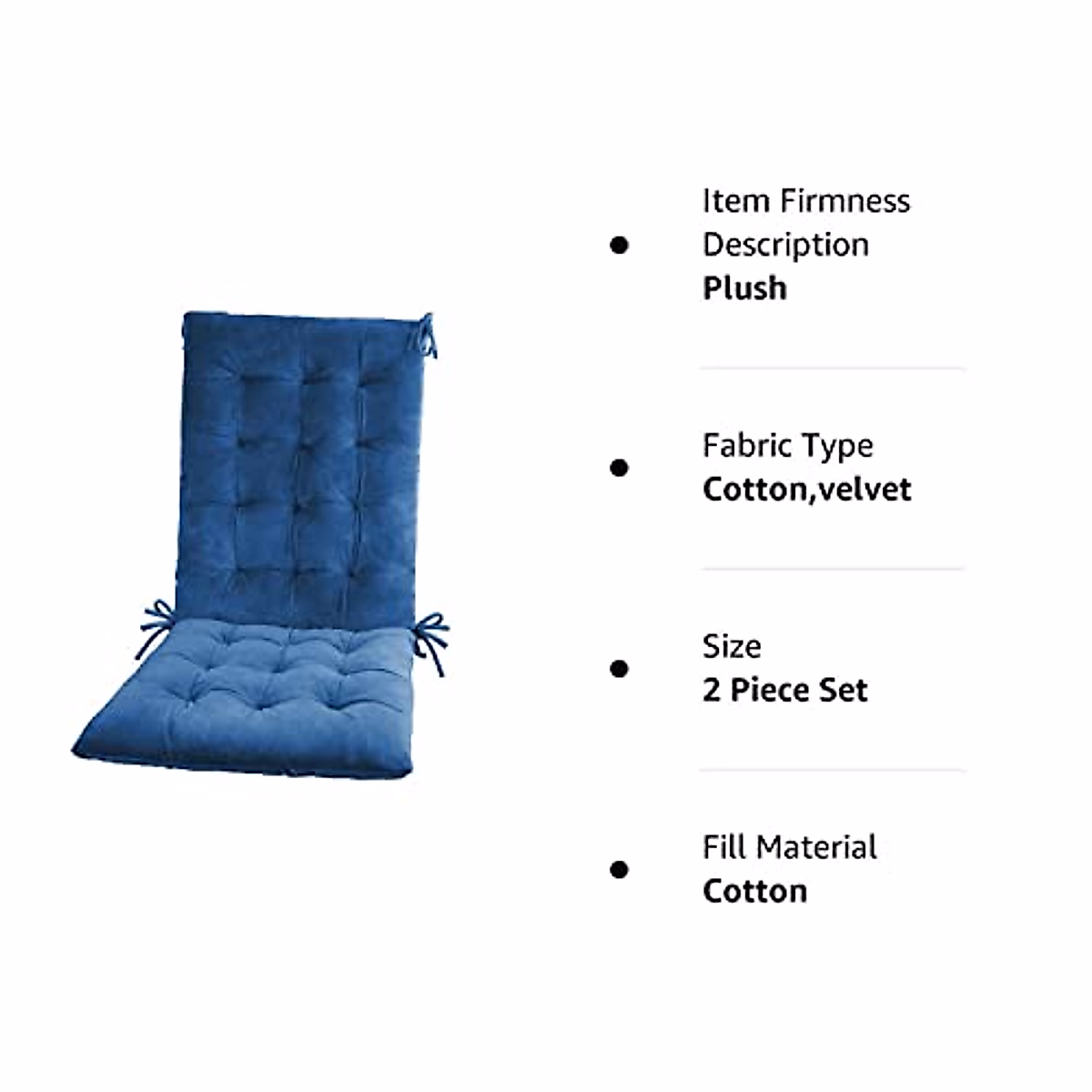 ELFJOY Solid Color Cozy Sanding Fabric Rocking Chair Cushions -Rocker Chair Pad Set Navy