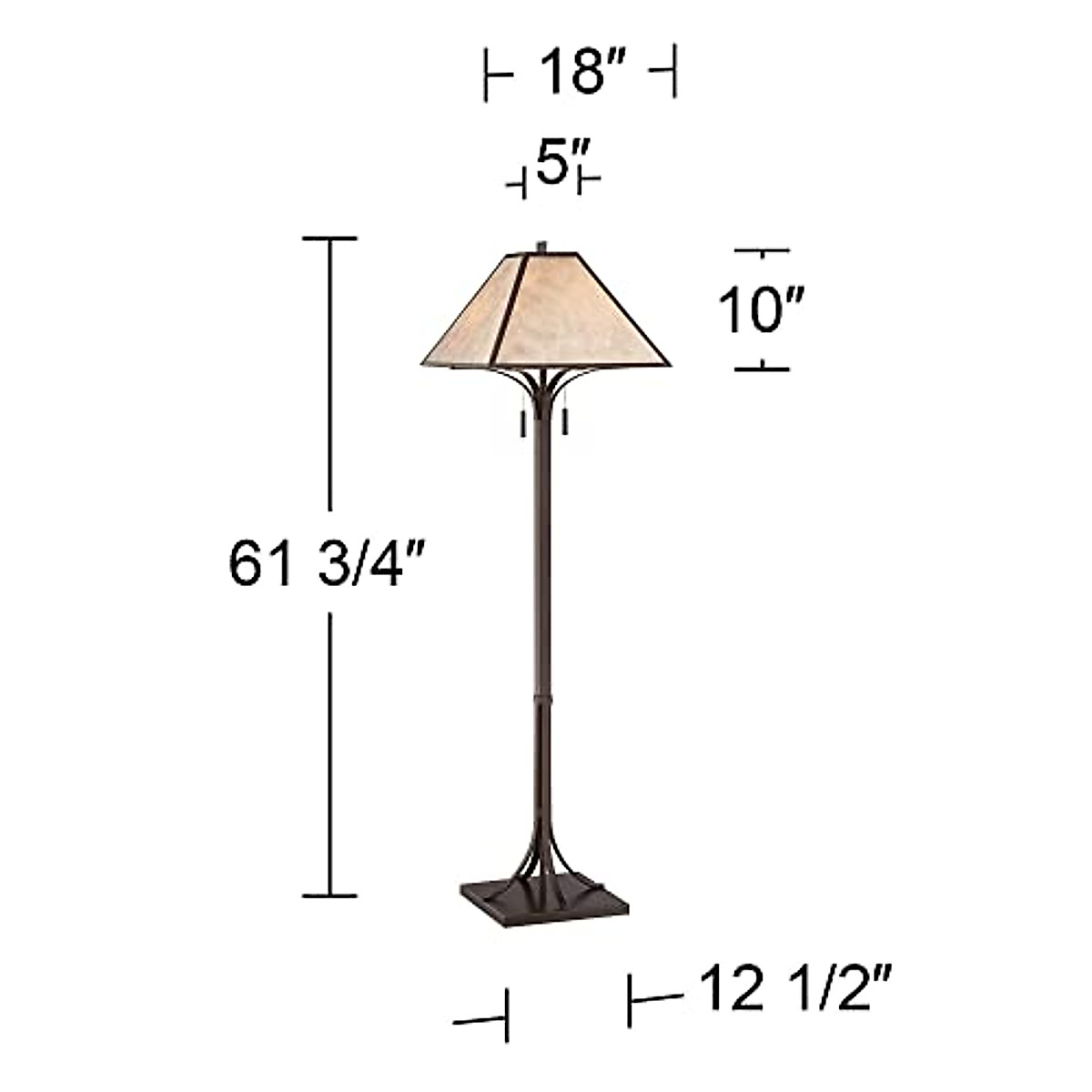 Franklin Iron Works Duarte Mission Rustic Farmhouse Style Standing Floor Lamp 61.75" Tall Oil Rubbed Bronze Metal Tapering Square Light Mica Shade Decor for Living Room Reading House Bedroom Home