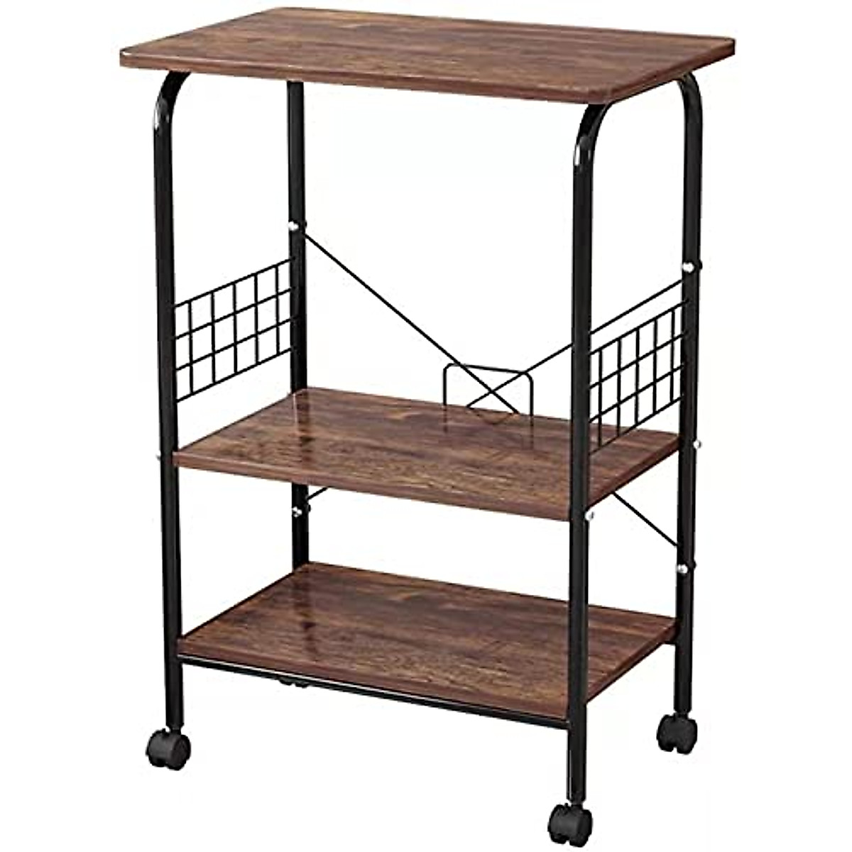 Kitchen Storage Shelf Rack Bathroom Shelf, 3-Tier DIY Storage Rack Multipurpose Shelf with Casters, for Kitchen, Living Room, Bathroom, Balcony, Rustic Look, Metal Wooden Combination (3-Shelf)