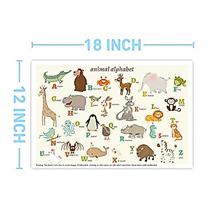 Disposable Stick-on Placemats 40 Pack for Baby & Kids, Restaurant Table Mats 12" x 18" Sticky Place Mats, Toddler Baby Placemat, Animal Alphabet Theme