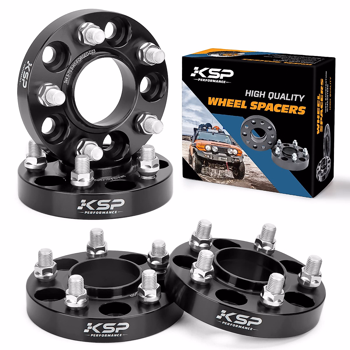 KSP 5X4.5 Wheel Spacers for Mustang Explorer, 1 inch 5x114.3mm Tire Spacers Adapters 25mm Thick 70.5mm Hub Bore with M14x1.5 Thread Pitch Fit for 2015-2024 Ford Mustang GT500 GT350 Mach 1 Black 4PCS
