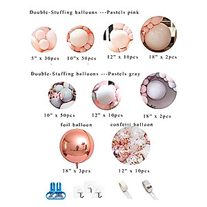 Eanjia Balloon Arch & Garland Kit Double-Stuffed 5"-18" Pastels Pink Gray Rose Gold Confetti Balloons Bulk 16ft for Wedding Baby Shower Birthday Party Shop Decoration (Pink)