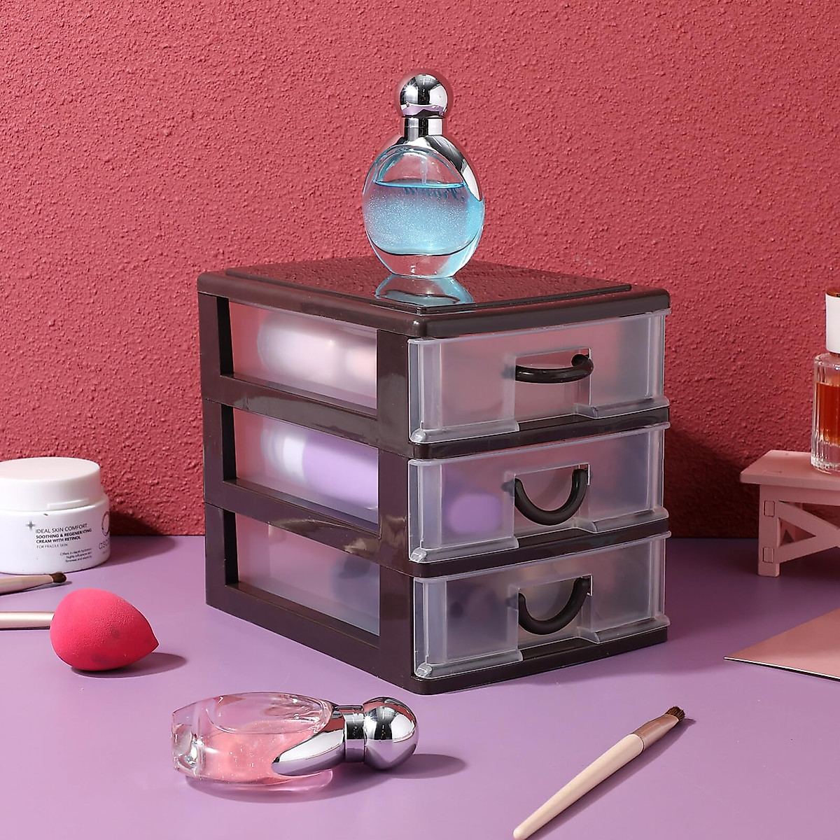 Cabilock 3 Tier Plastic Storage Drawer Units Home Office Storage Box Small Plastic Storage Drawers Desktop Case Organizer Cosmetic Makeup Container