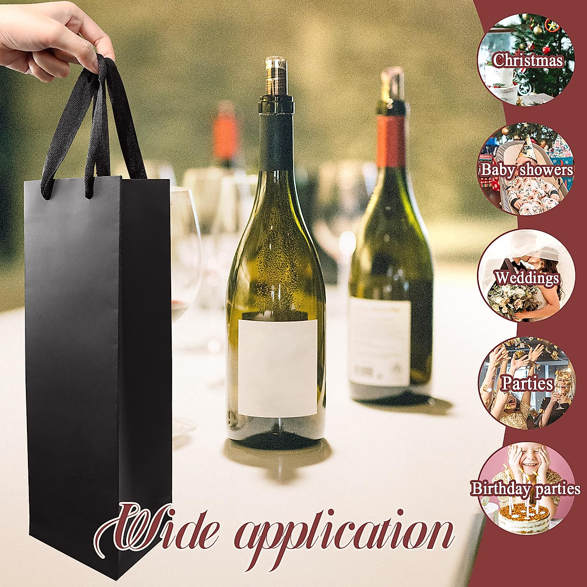 CZWESTC 20 Pack Kraft Paper Wine Bags with Handles Black Wine Bottle Bags BulkWine Gift Bags Shopping Bags Party Bags Retails Bags Whiskey Champagne Bottles Bags-3.5×4.3×13.8 in