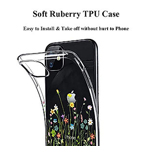 Unov Case Compatible with iPhone 11 Clear with Design Slim Protective Soft TPU Bumper Embossed Floral Pattern 6.1 Inch (Flower Bouquet)