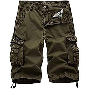 Men's Multi Pocket Zipper Cargo Short Outdoor Casual Loose Fit Dungarees Shorts (Green,44)