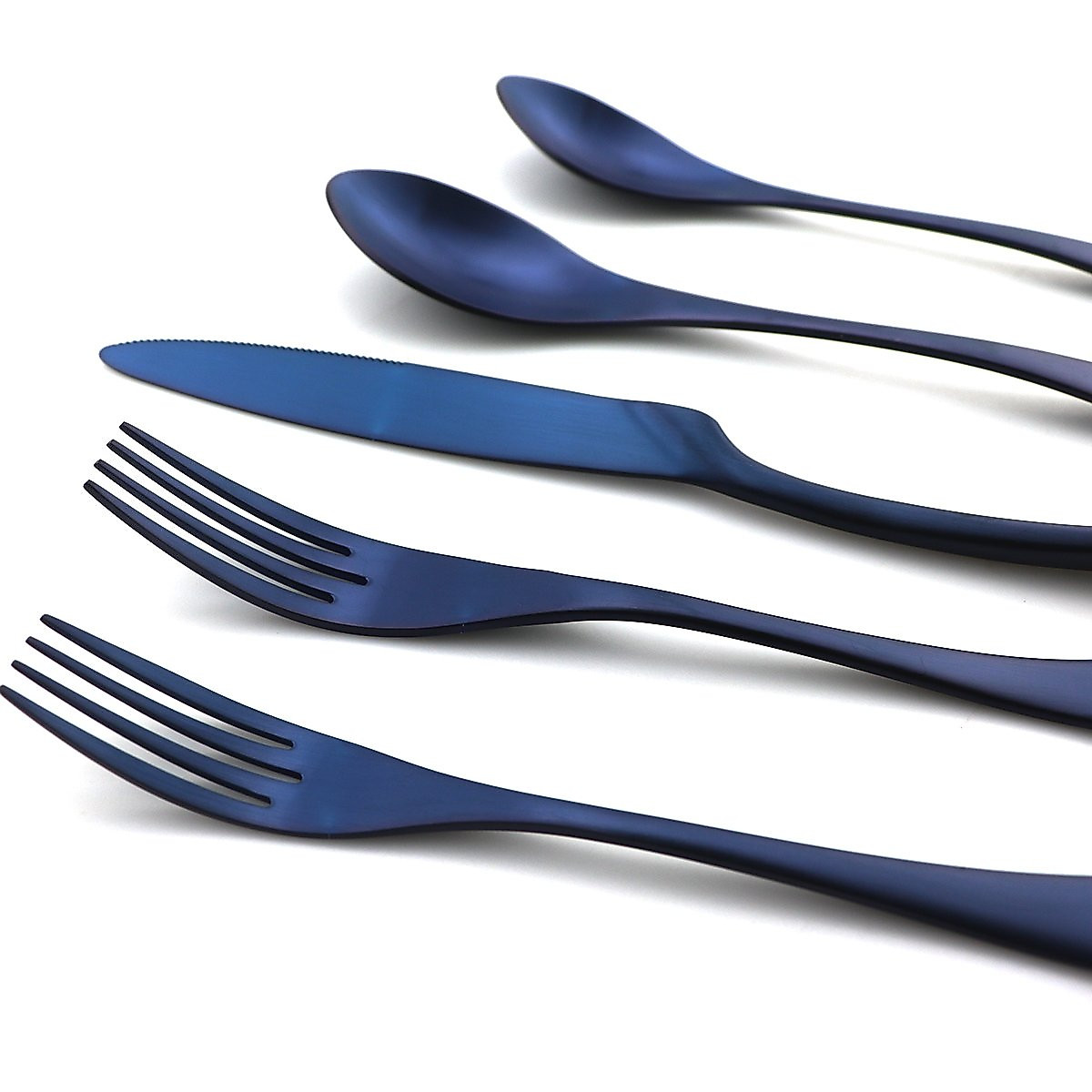 JASHII Luxury 24 Pieces 18/10 Stainless Steel Silversmiths Flatware Blue Matte Replace Titanium Black Silverware Set DISHWASHER SAFE Utensils,Dinner Knife STEAK Knife Fork DINNER DESSERT Spoon
