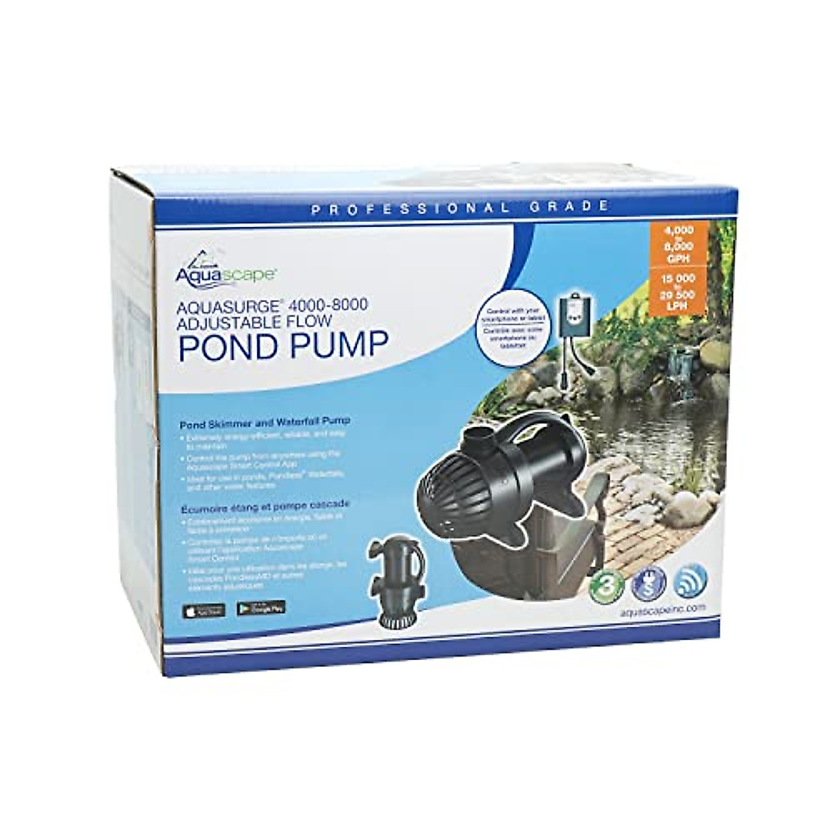 Aquascape 45010 AquaSurge PRO 4000-8000 GPH Water Pump Asynchronous, Smart Control App Ready, Black