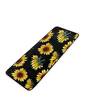 Sunflower Kitchen Rug, Carpet for Bedroom 39" x 20", Standing mat- Black, Running Carpet, Suitable for Outdoor, Washable, Bathroom, Living Room