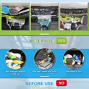 Car Ceiling Cargo Net Pocket Storage Net,30.7”x20.8”,Strengthen Load-Bearing Adjustable Double-Layer Mesh Car Roof Organizer for SUV Long Trip Camping