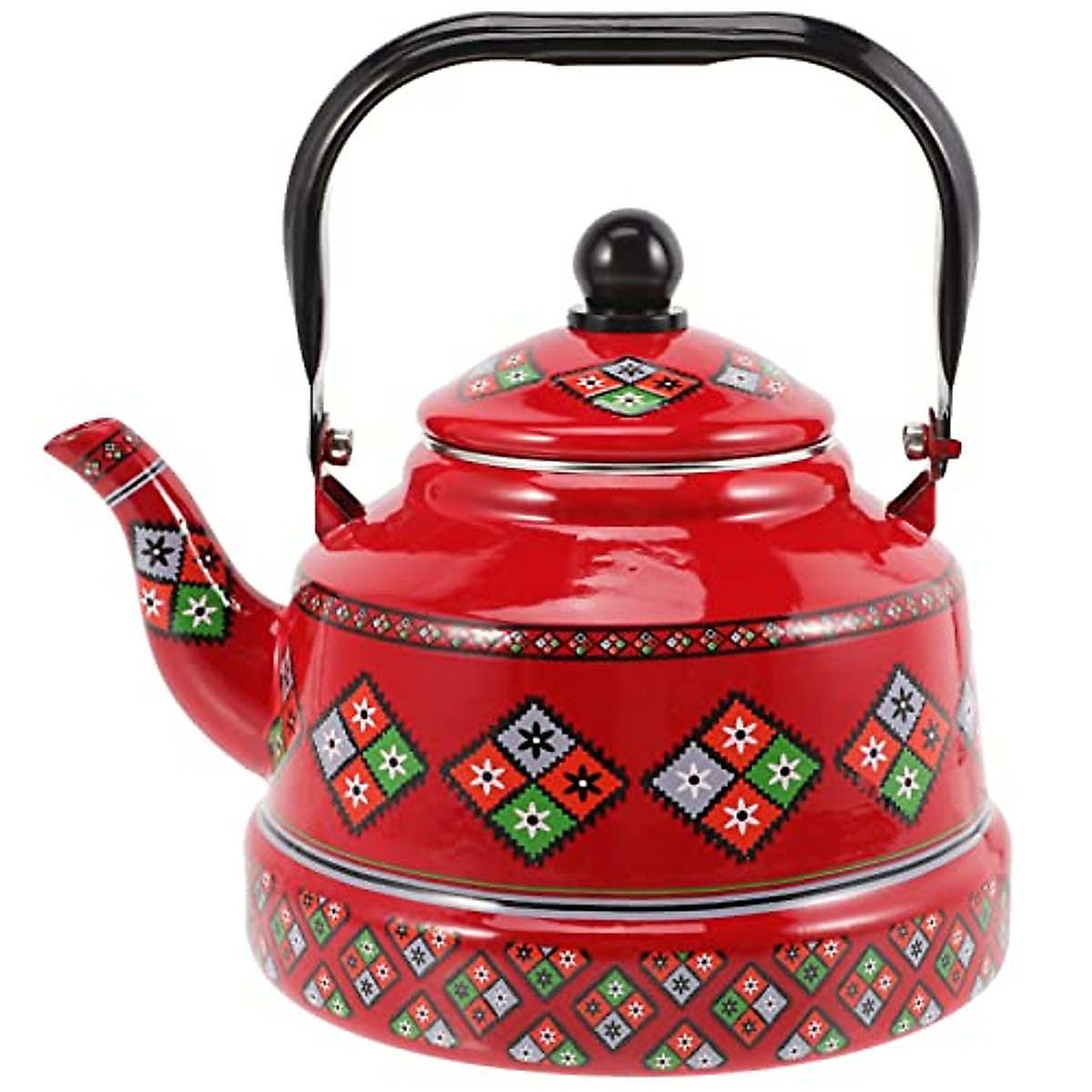 DOITOOL Enamel Tea Kettle Vintage Stovetop Tea Pot Hot Water Boiling Kettle Gas Cooker Kettle Coffee Pot with Handle 2.5L Red