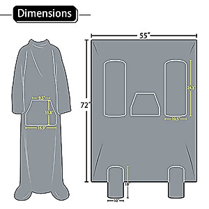 Wearable Fleece Blanket with Sleeves and Foot Pocket for Adult Women Men, Super Soft Cozy Microplush TV Blanket Throw Wrap Cover for Lounge Couch Reading Watching TV