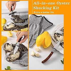 Jossens Oyster Shucking Knife,Oyster Knife,Sturdy Sharpness Oyster Shucking Kit,Oyster Knife Lemon Squeeze And Glove Set With 5-level Protection Food Grade