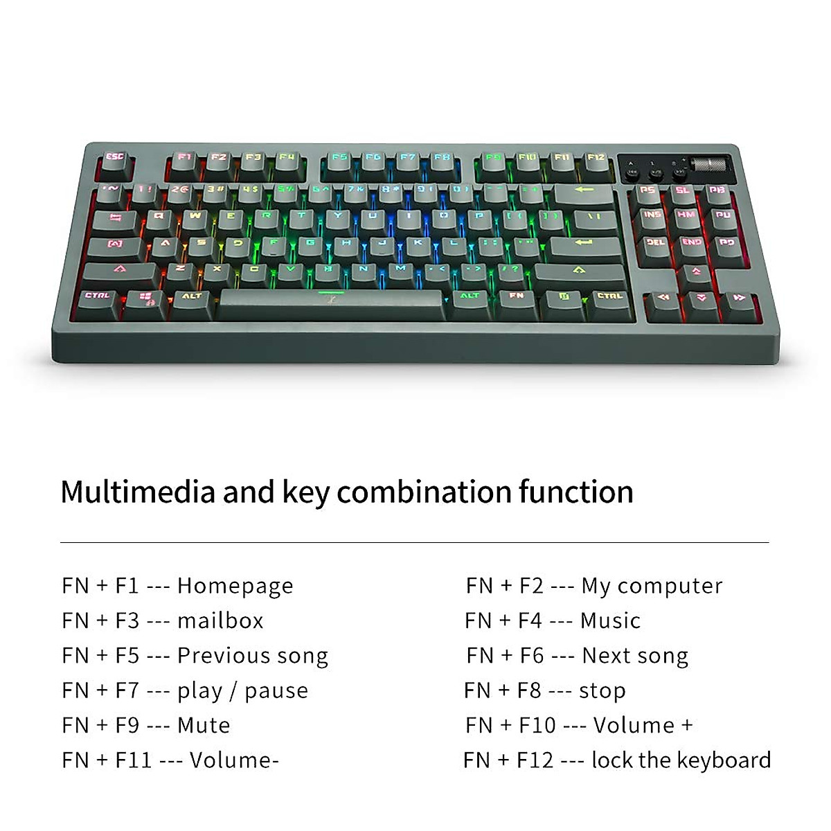 ZJFKSDYX MK87 Wireless Mechanical Gaming Keyboard and Mouse, RGB Backlit Rechargeable 3600mAh Battery, Mechanical Switch Anti-ghosting Keyboard + 7D 3200DPI Mice for PC Gamer (Blue Switch, Silver).