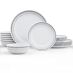 Dinnerware Sets,MEKY Flower Pattern Plates, Service for 6, Glass Plates, Dishes, Bowls, Resist Fracture, Anti-Chip