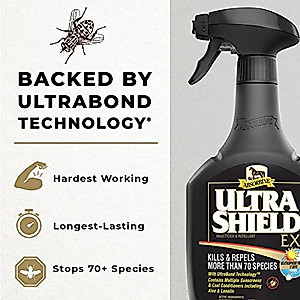 Absorbine UltraShield EX Insecticide Spray for Horses & Dogs, Kills & Repels Fly Tick Mosquito Flea Lice, Lasts Up to 17 Days, 32oz Quart Spray Bottle