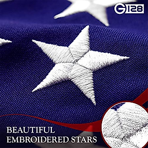 G128 3x5 Ft American Flag Deluxe TearProof Series, Featuring Super Tough Spun Polyester, Embroidered Stars, Sewn Stripes