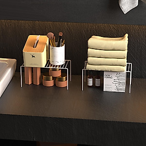 GEDLIRE Mini Kitchen Cabinet Shelf Organizers Set of 2, Small White Wire Storage Shelves Rack for Pantry, Metal Dish Plate Organizer Rack for Cabinet, Cupboard, Kitchen Organizers and Storage