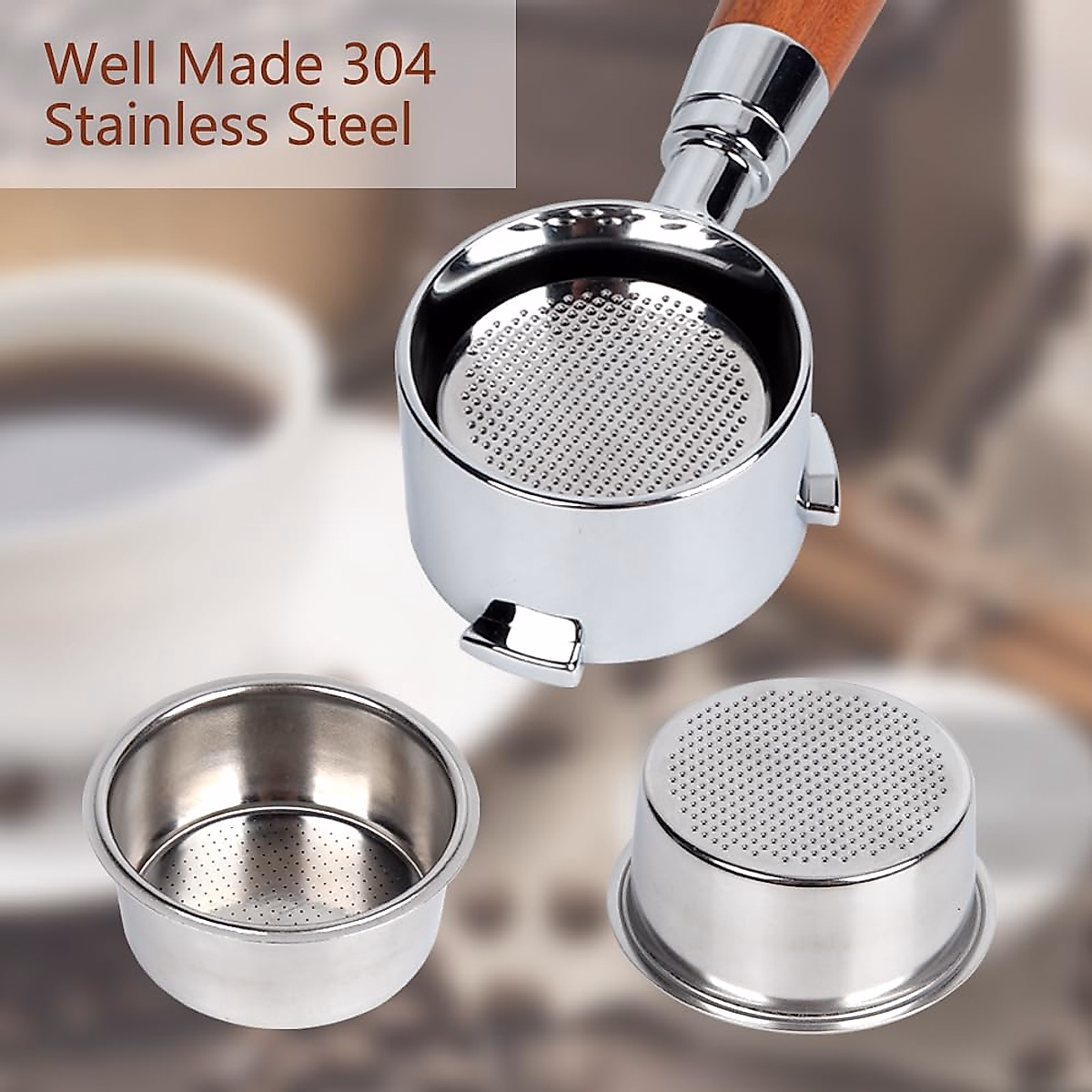 VIGIND 51mm Bottomless Portafilter 3 Ears Included 1 Cup filter Basket,Compatible For Delonghi EC680 EC685,EUPA and SMEG Coffee Machine,Stainless Steel Coffee Espresso Machine Part and Wooden Handle