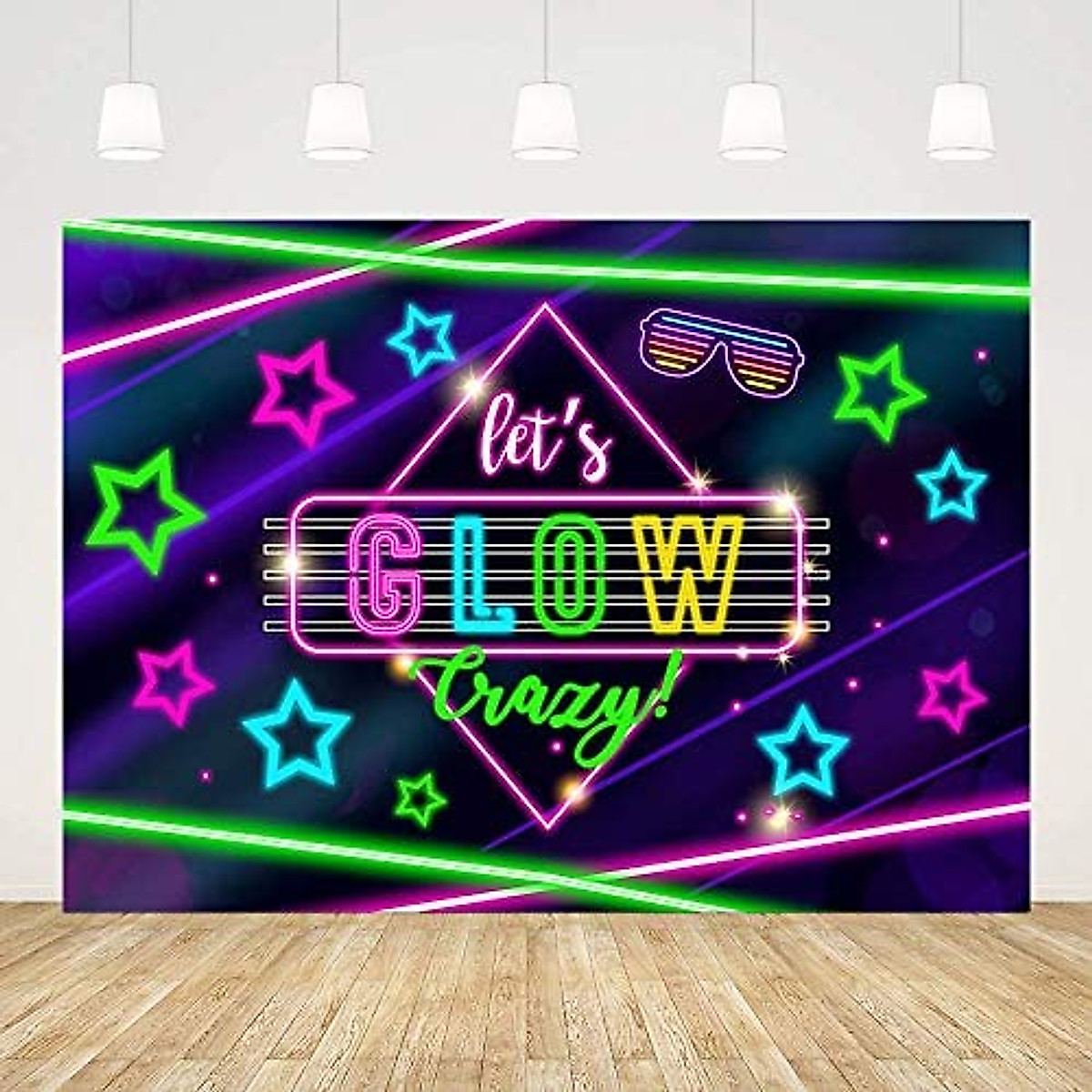 MEHOFOND Glow Neon Birthday Backdrop Crazy Party Decoration Colorful Light Star Photography Background Cake Table Banner Photo Studio Props Vinyl 8x6ft