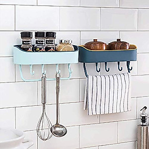 Shower Shelf Wall Mounted Storage-Organizer Shower Shelves withTowel Bar Storage Shelf Razor Holder for Bathroom, Kitchen and Dorm No Drilling Blue