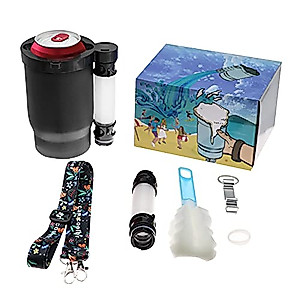 VOMQIDI Portable Can or Bottle Cooler & Cup with Bottle Opener Keychain, 2 Pcs Detachable Expandable Hose to Funnel Your Drink, Cup Lanyard, Built for Party Bar Beer Funnel (Black)