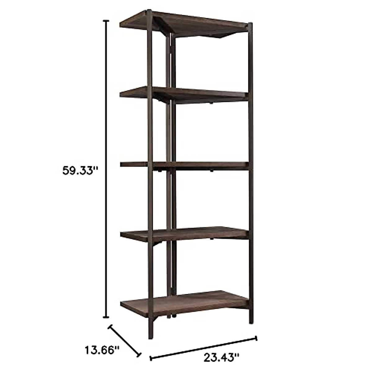 Sauder North Avenue Bookcase, L: 23.43" x W: 13.66" x H: 59.33", Smoked Oak Finish