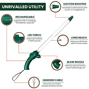 New Rechargeable Spider Catcher Vacuum Strong Suction Blows Insects Back Out Long Handle Humane Insect Bug Spiders Moth Wasp Trap Home Indoors Traps
