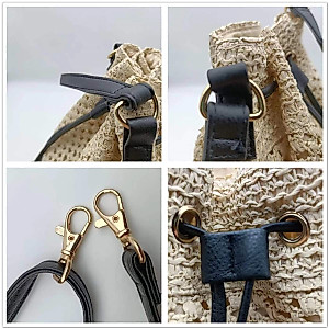 WIGUYUN Women Straw Drawstring Bucket Purse Small Tote Shoulder Handbag Hollow Out Cross-body Bag for Summer,Beach Beige