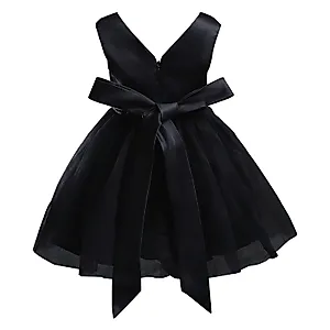 TENTIDE Baby Girl Black Dress Wedding Sleeveless V Neck A-line Bridesmaid Party Dresses Princess Tulle Ball Gown (Black,6-12 Month)