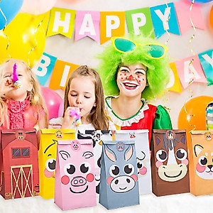 LovesTown 32PCS Farm Animal Party Favor Bags, Goodie Bags with Stickers Treat Bags for Farm Birthday Party Baby Shower Barnyard Gift Bags