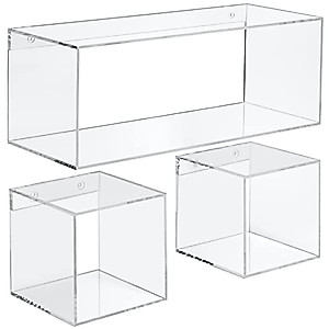 Red Co. Crystal Clear Acrylic Floating Storage 4 Sided Wall Shelves - Bathroom Shelf, Makeup Cosmetics Display Organizer Rack | Set of 3