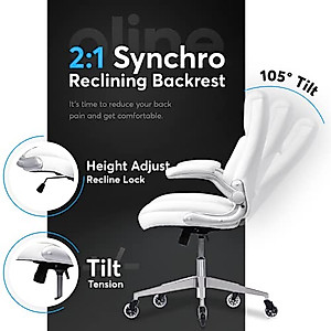 Oline Ergonomic Executive Office Chair - Rolling Home Desk PU Leather Chair with Adjustable Armrests, 3D Lumbar Support and Blade Wheels - Computer Gaming Swivel Chairs (White)