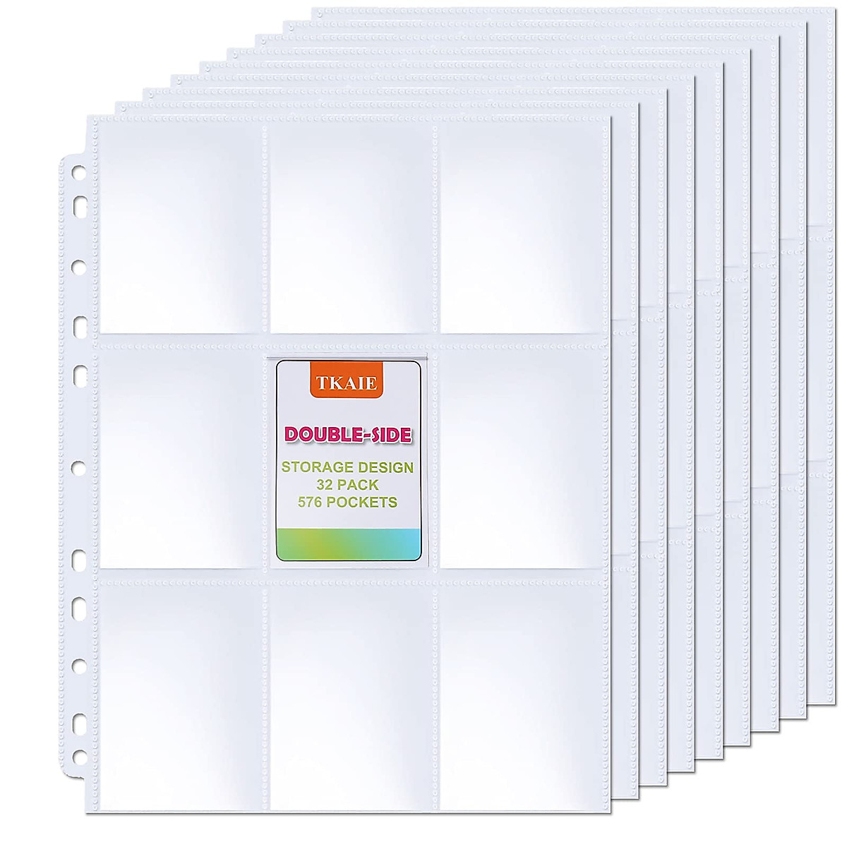 Double-Sided 576 Pockets Trading Card Sleeves Pages - Baseball Card Sleeves Fit 3 Ring Binder, 9 Pocket Page Protector for Standard Size Cards, Sport Cards, Game Cards, Business Cards 32 Pack