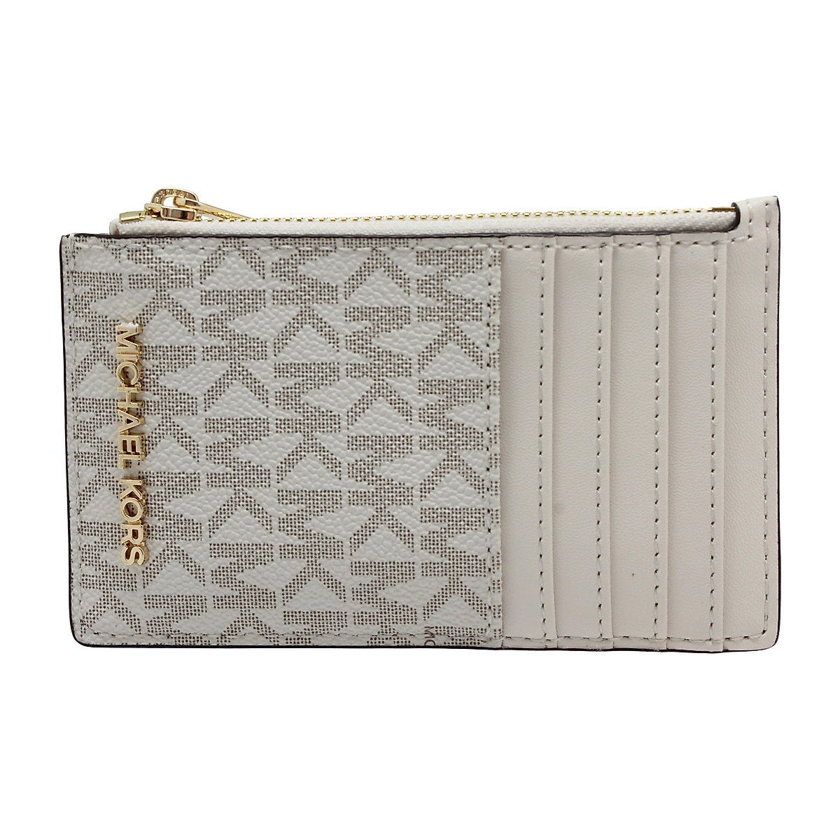 Michael Kors Jet Set Travel Top Zip Card Case Wallet Coin Pouch Light Cream Multi