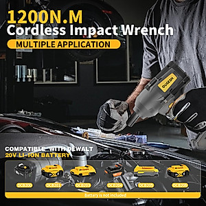 Cordless-Impact-Wrench 1/2 Inch for Dewalt Battery, 900FT-LBS(1200N.M) High Torque 1/2 Brushless Impact-Driver,Electric Impact Gun with Working Light,2800RPM (No Battery)