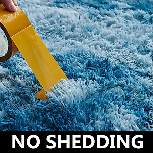 TABAYON 8 x 10 Feet Shag Area Rugs, Ultra Soft Indoor Modern Nursery Rug, Tie-Dyed Dark Blue Plush Shaggy Throw Carpets for Boy and Girls Room Dorm Living Room