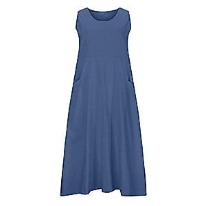 SMIDOW Womens Cotton Linene Beach Sun Dress Casual Loose Flowy Maxi Long Dresses Sexy Sleeveless Comfy Sundress Summer 2023