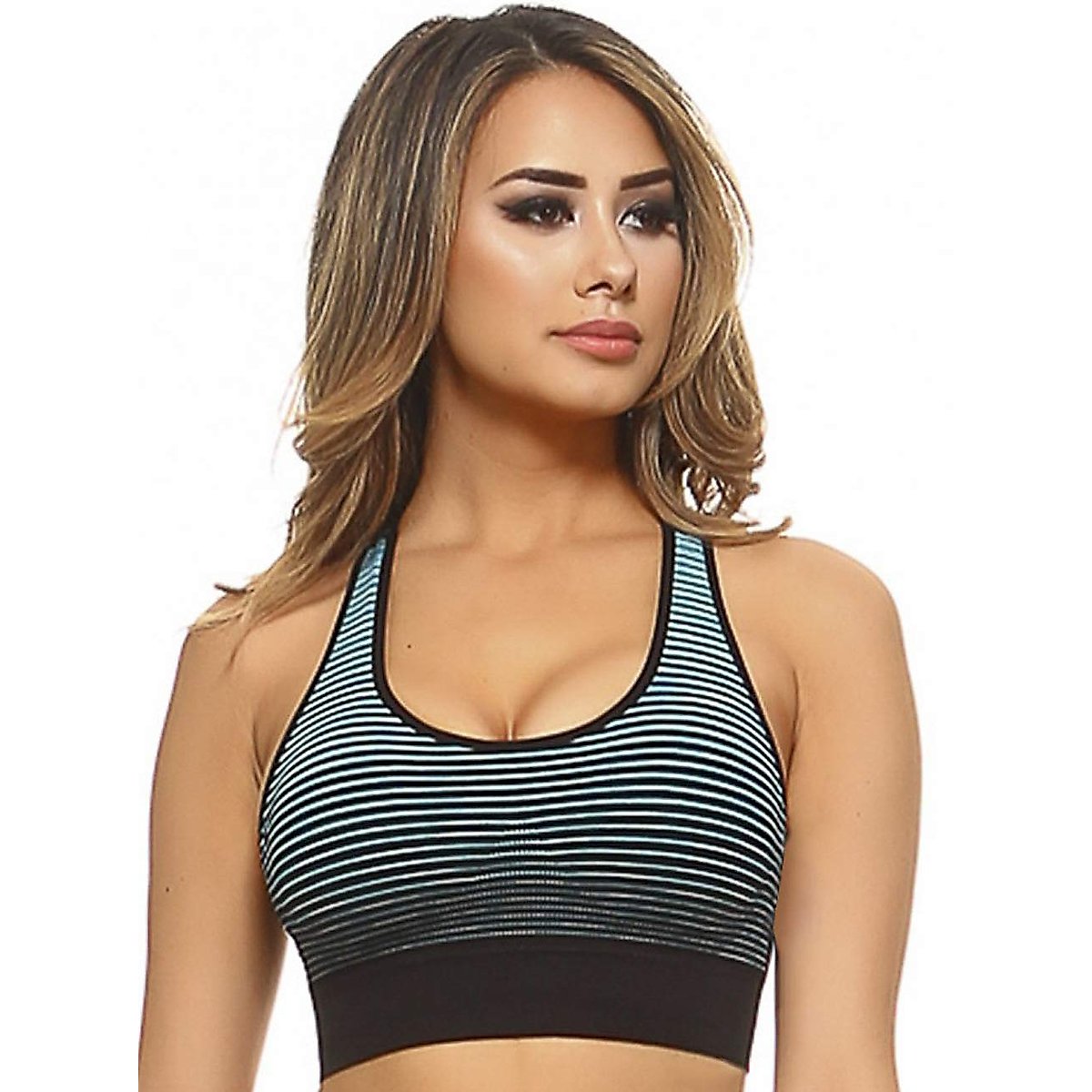 YELETE Ombre Stripe Sports Bra Color Aqua Size M