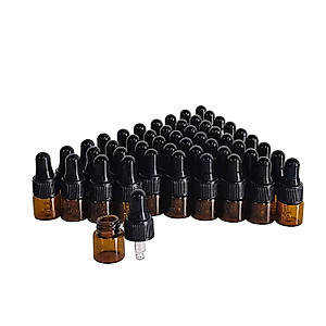 BEGIKET 50 Pack Amber Glass Mini Dropper Bottles,1ML Amber Essential Oil Dropper Bottle for Travel Test Sample Perfume (1ML)