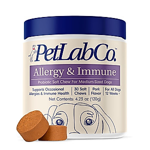 PetLab Co. Allergy & Immune Daily Probiotics for Dogs. Supports Yeast Production, Seasonal Allergies, Intermittent Itchiness, Gut & Digestive Health for Medium Size Dogs - 30 Chews