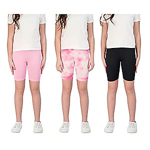 Hind 3-Pack Girls Athletic Shorts, Bike Shorts, Workout Clothes for Girls (Tie Dye-Light Pink-Black, 7-8)